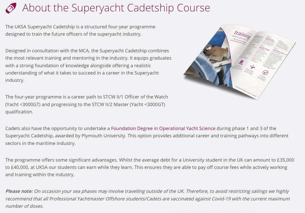 UKSA Superyacht Cadetship Course